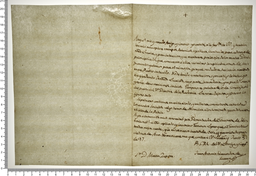 Carta de Juan Antonio Hernández de Larrea a Martín Zapater, Zaragoza 3 ...
