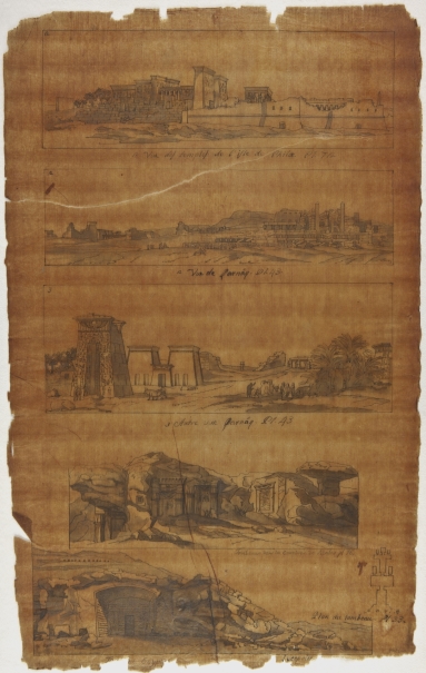 Vista del templo de Isis en Filae, dos vistas de Karnak, tumba en las ...