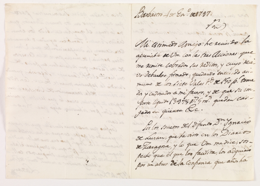 Carta de Joaquín de Luzán a Martín Zapater, Barbastro 4 enero 1797 ...