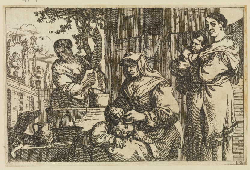 Mujer despiojando a un niño en la fuente - Colección - Museo Nacional ...